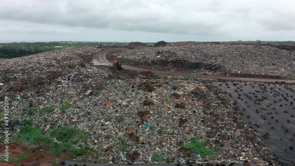 Large garbage dump on the island of Mauritius. Junk yard from above ...