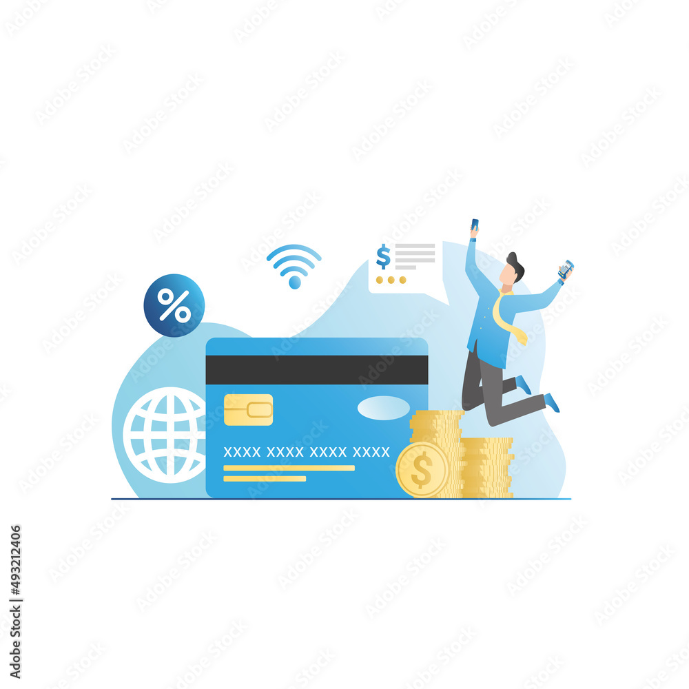 Rich, successful man with wireless ATM terminal pays contactlessly with ...