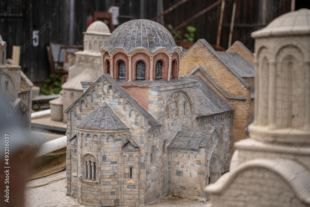 Scale model (maquette) of the old city buildings and landmarks with ...