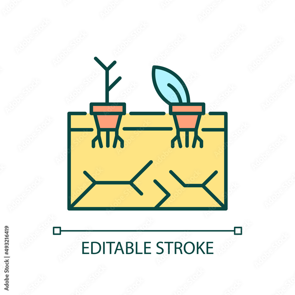 Land degradation RGB color icon. Soil fertility decline ...