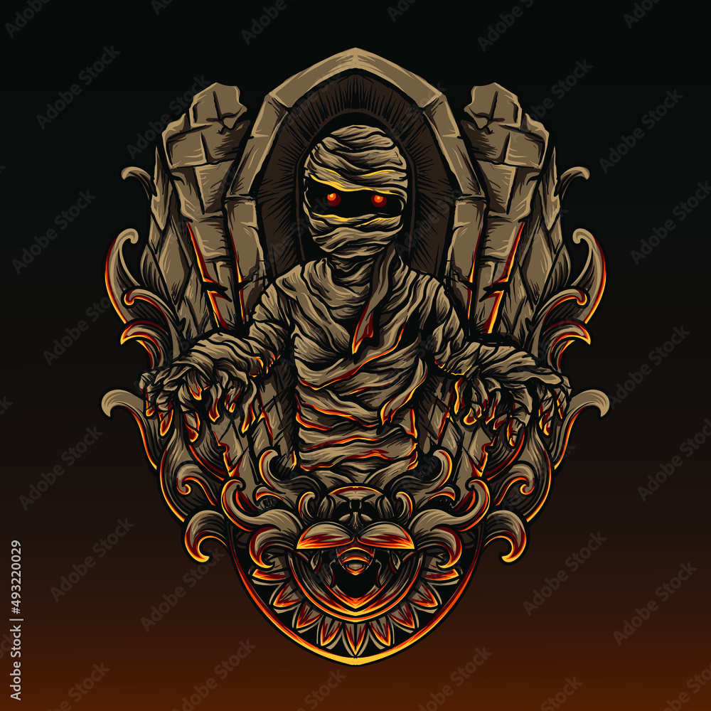 artwork illustration and t shirt design mummy engraving ornament Stock ...