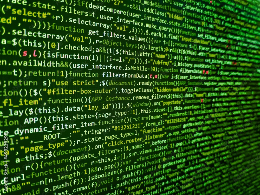 Abstract Source Code Background Web Server Data On A Monitor Programming Javascript On Laptop