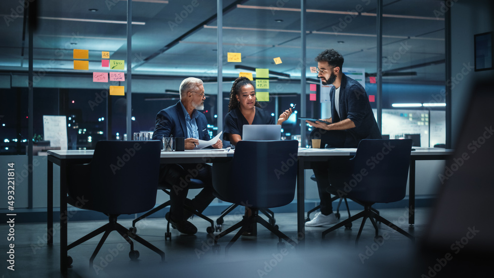 Office Conference Room Meeting: Diverse Team of Top Managers Talk ...