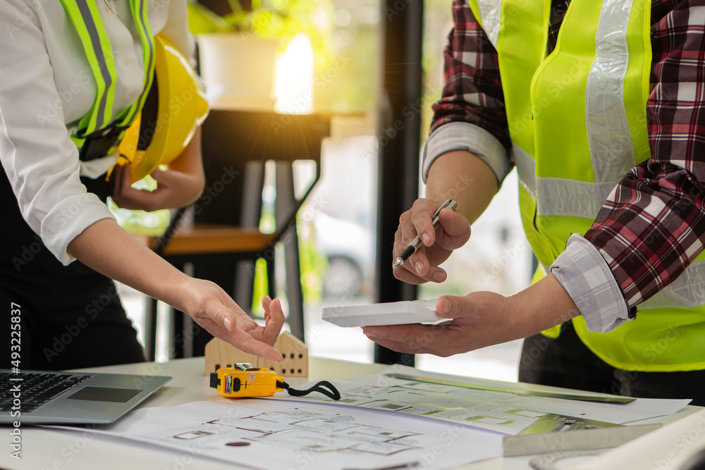 2 construction site engineers On-site engineering objects work with ...
