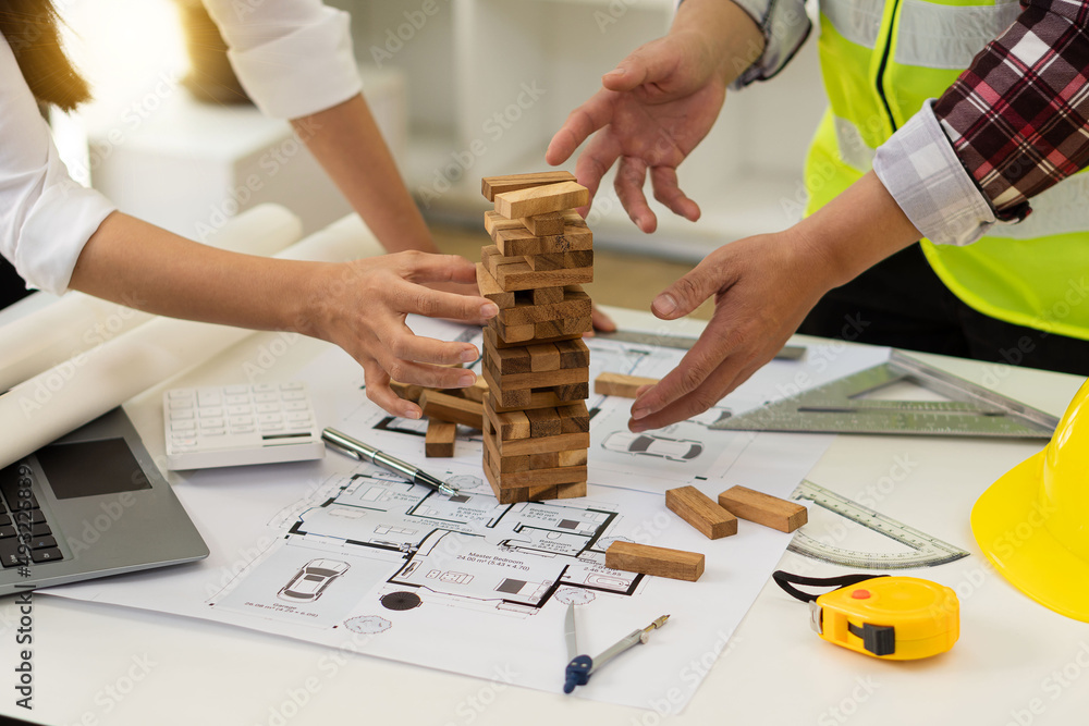 2 construction site engineers On-site engineering objects work with ...