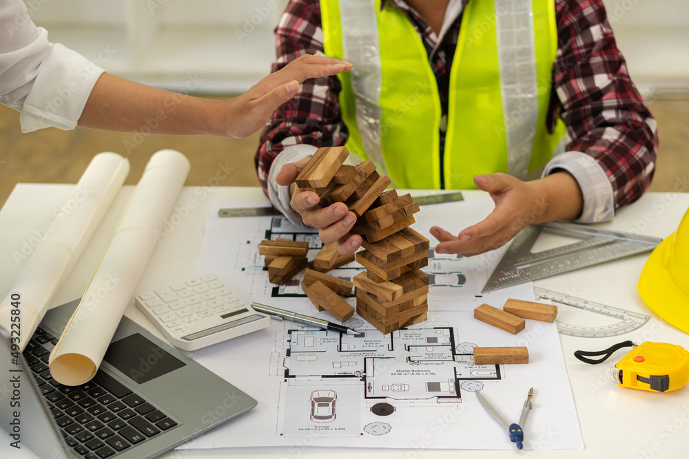 2 construction site engineers On-site engineering objects work with ...