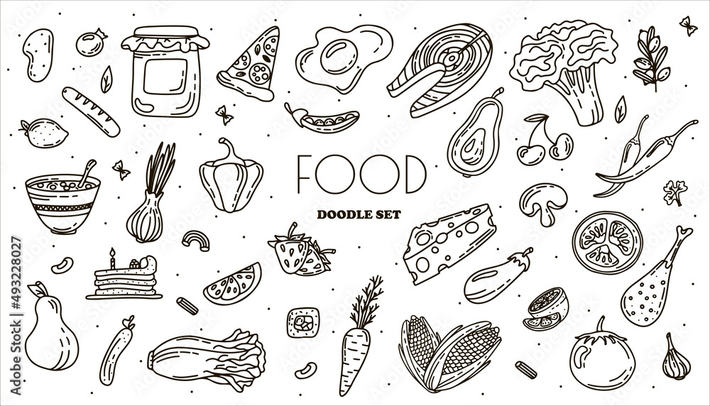 Vector Food Doodle Icons. Hand Made Line Art set. Menu Restaurant ...