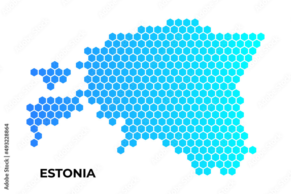 Estonia map digital hexagon shape on white background vector ...