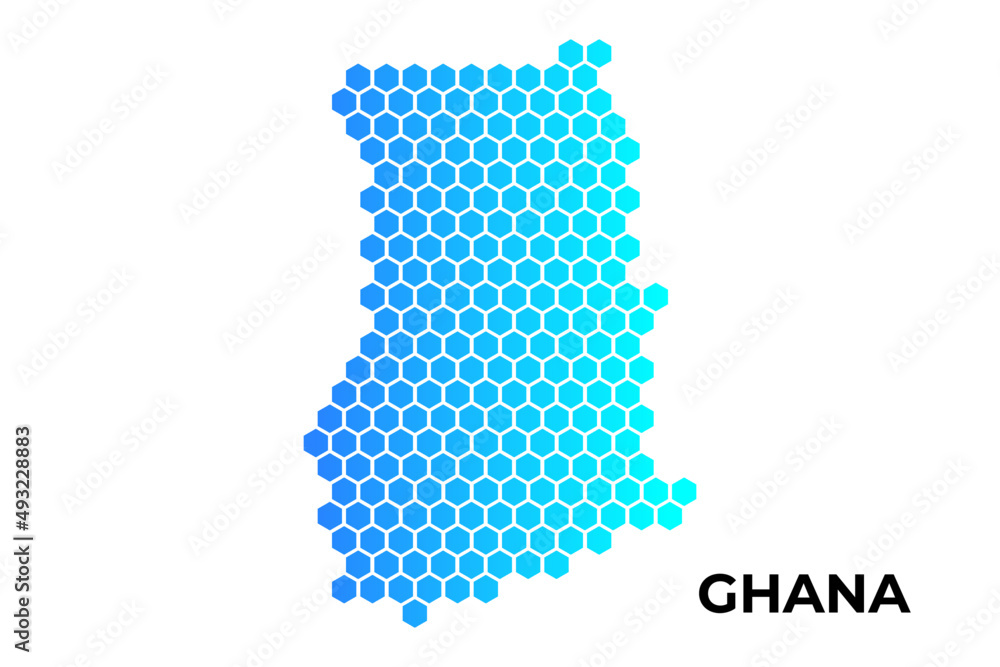 Ghana map digital hexagon shape on white background vector illustration ...