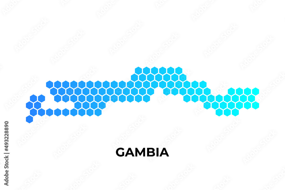 Gambia map digital hexagon shape on white background vector ...