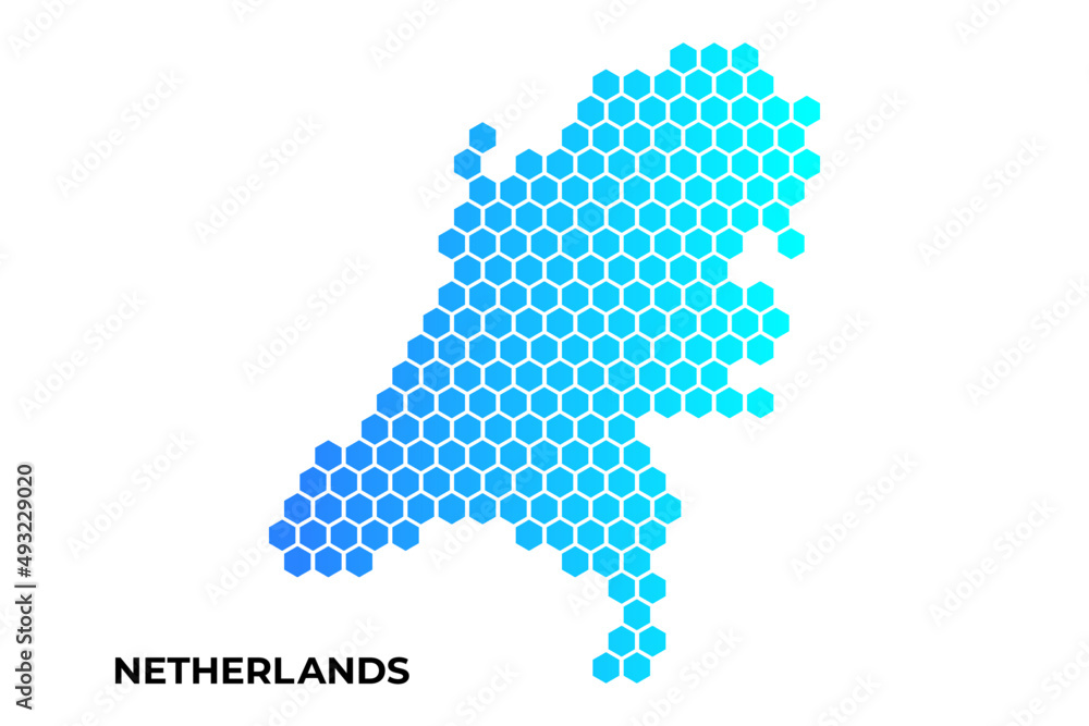 Netherlands map digital hexagon shape on white background vector ...