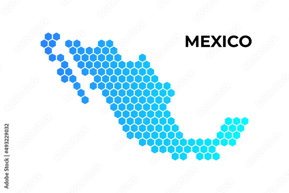 Mexico map digital hexagon shape on white background vector ...