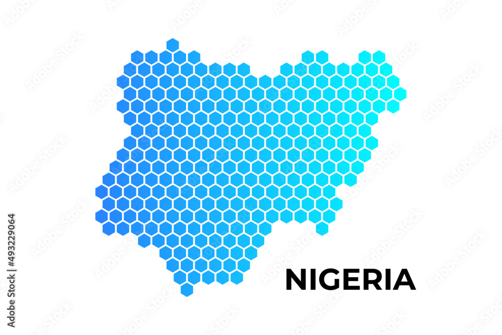 Nigeria map digital hexagon shape on white background vector ...