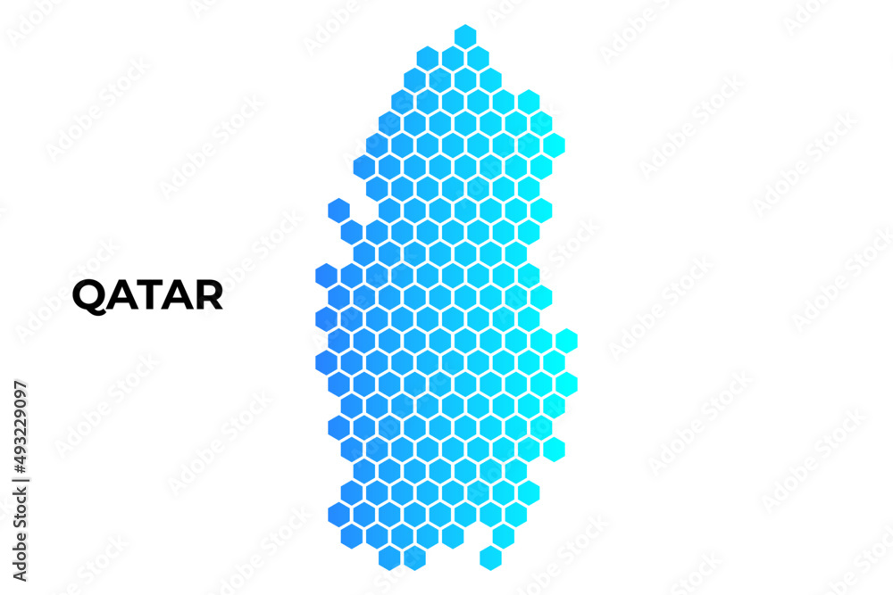 Qatar map digital hexagon shape on white background vector illustration ...