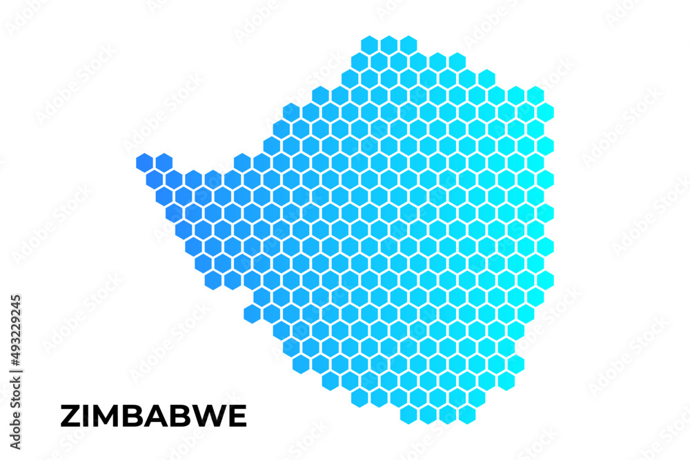 Zimbabwe map digital hexagon shape on white background vector ...
