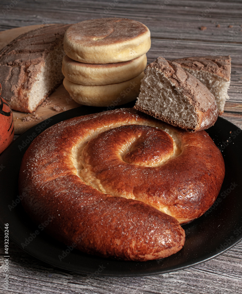 Mexican sweet bread or artesian bread traditional from Oaxaca, side ...