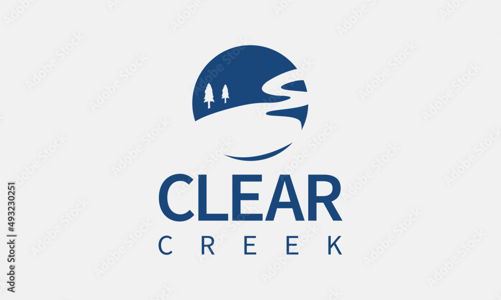 Clear Creek Logo Design Template. evergreen pine tree logo vintage with ...