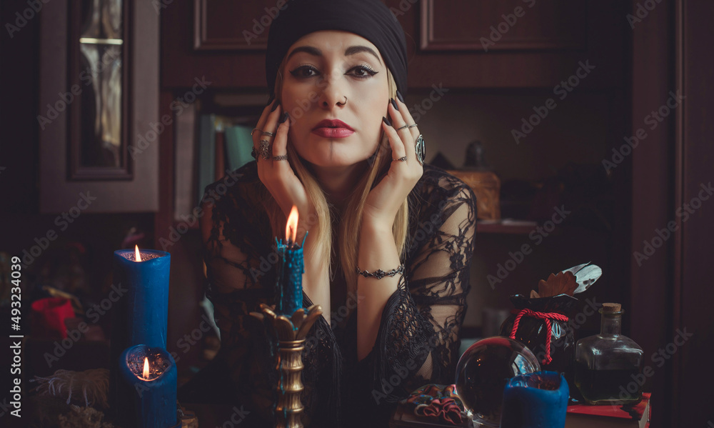 Shaman woman doing ritual magic for helping. Concept of pagan or wicca ...