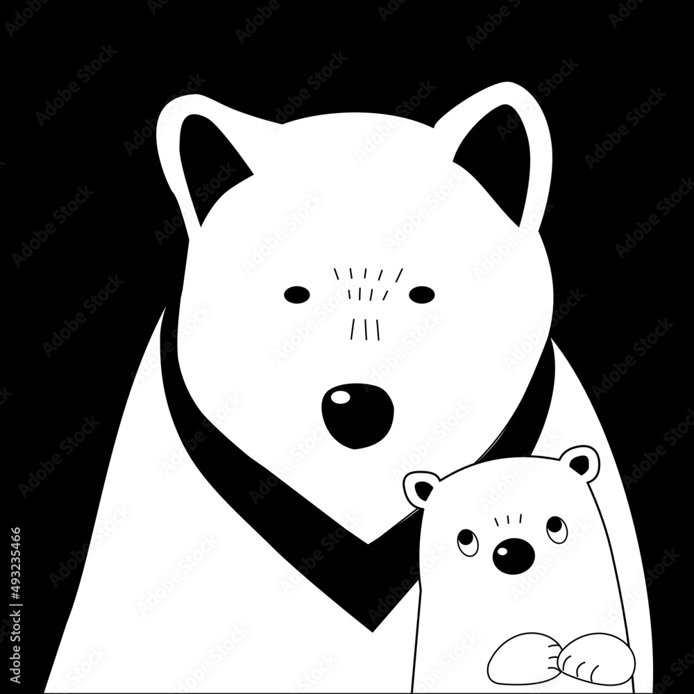 Black & white of bear and cub in vector for all purpose use. Stock ...