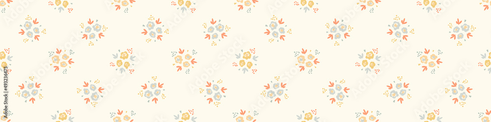 Pastel boho flowers seamless border pattern in trendy ditsy wildflower ...