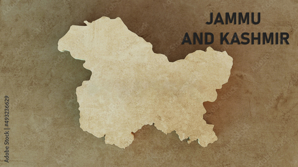 Jammu And Kashmir map 3d rendered illustration with old paper texture ...