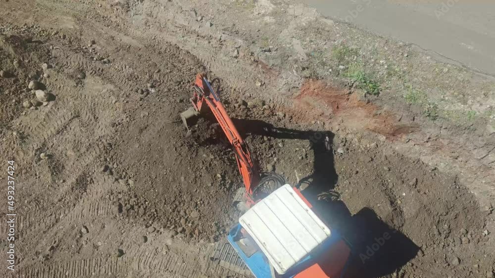Excavator Tractor Works, Top Down View. Technique, Machine Excavator is ...