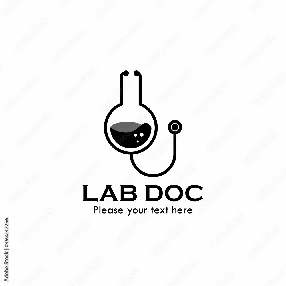 lab doc logo template illustration. there are beaker with sthetoscope ...