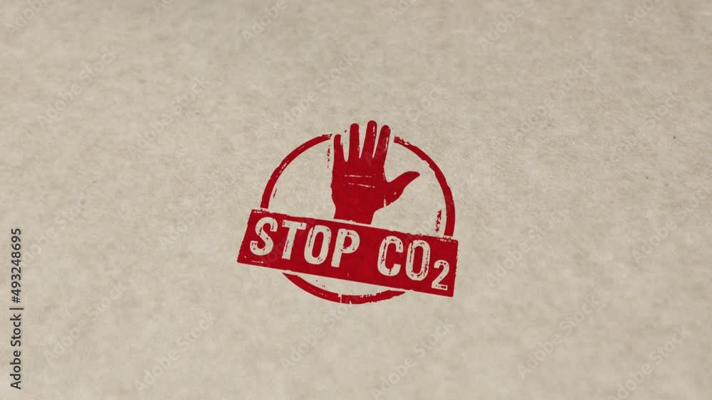 Stop CO2 and carbon neutral stamp and hand stamping impact animation ...