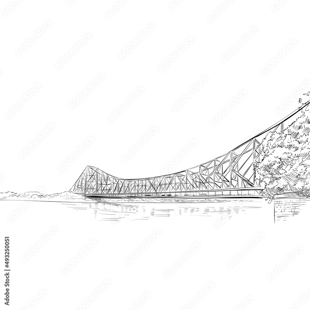 Howrah Bridge. West Bengal. India. Hand drawn vector illustration ...