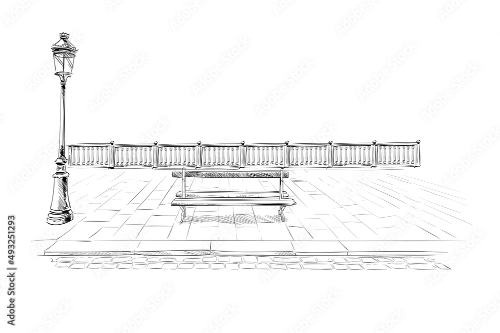 Paris street, France. Urban sketch. Hand drawn vector illustration ...