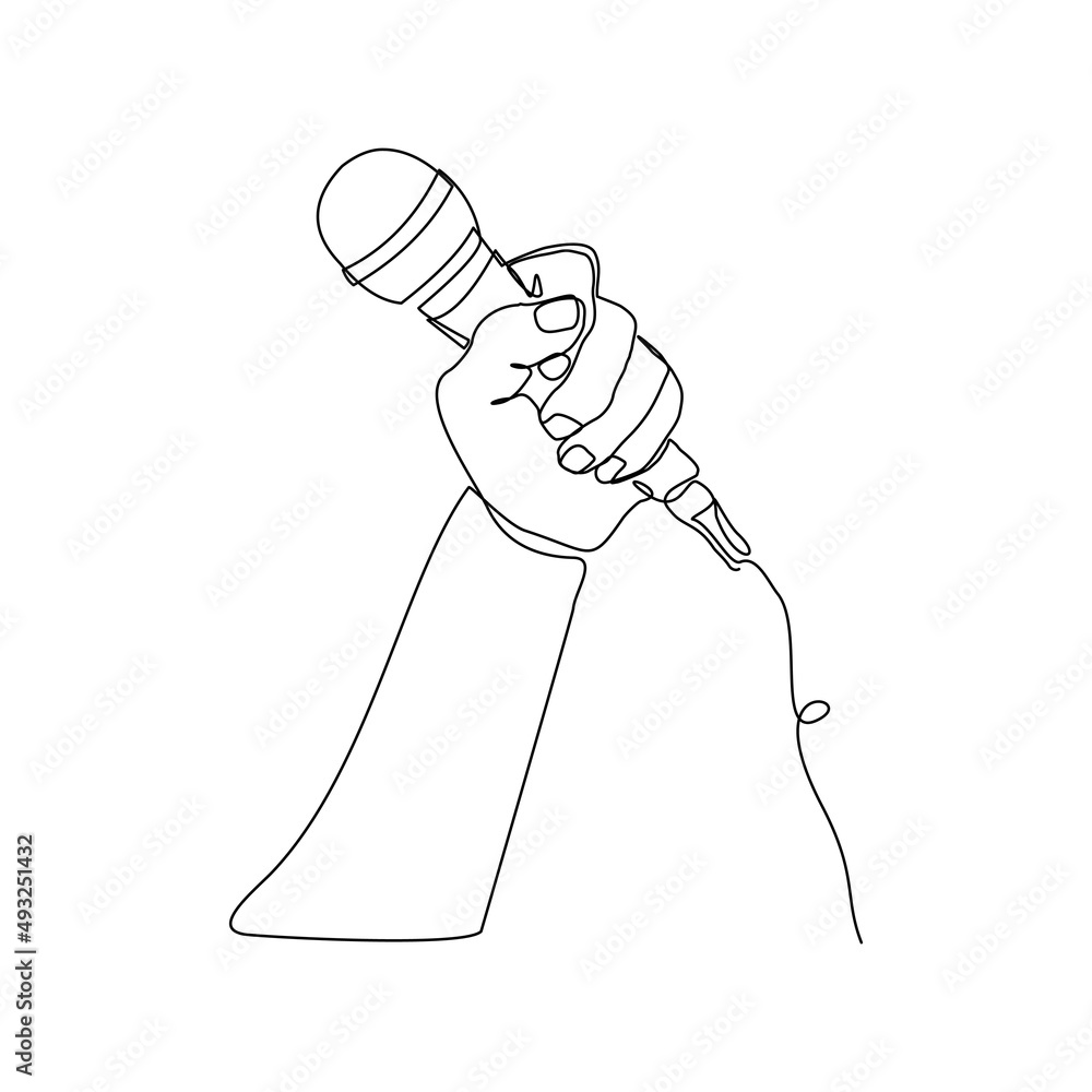 Continuous single one line drawing of hand holding microphone for ...