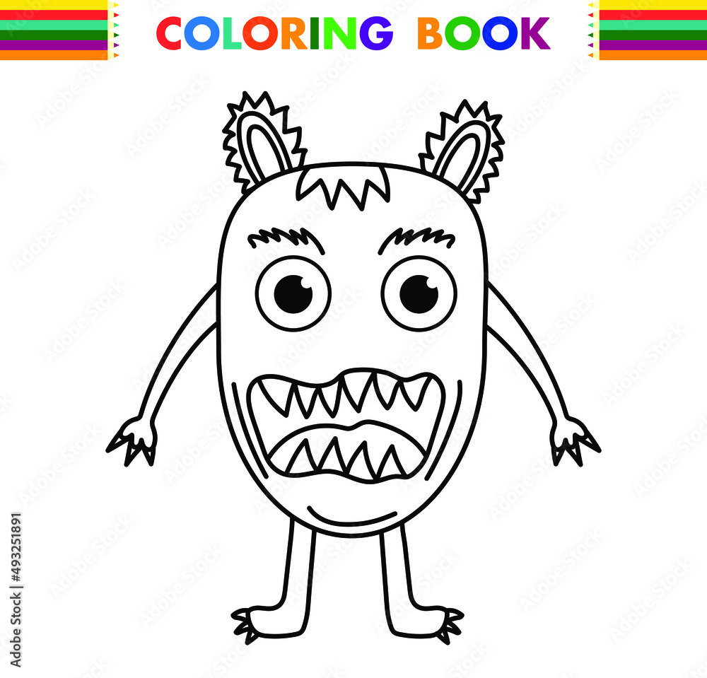Monster outline coloring page for adults and children isolated on white ...