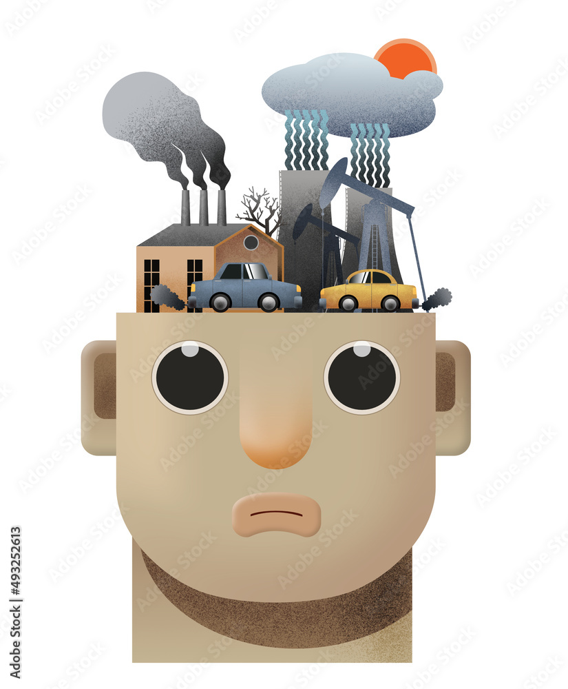 Man Thinking of Air ,Water ,Land Pollution Environment impacts human ...