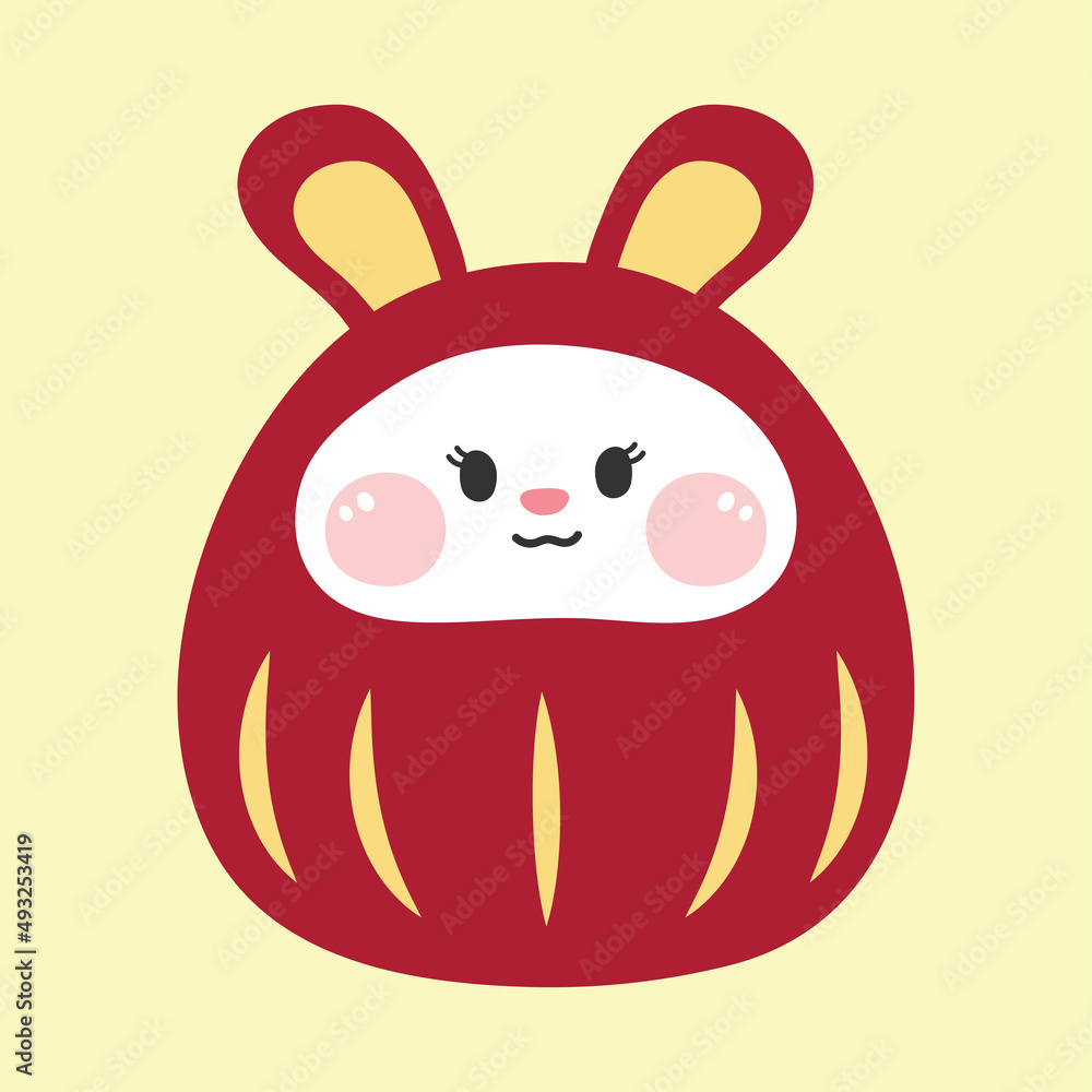 Cute rabbit in daruma costume cartoon on yllow background.Animal ...