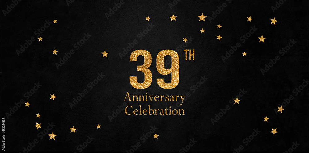 39th Anniversary celebration. Golden number 39 with golden stars ...