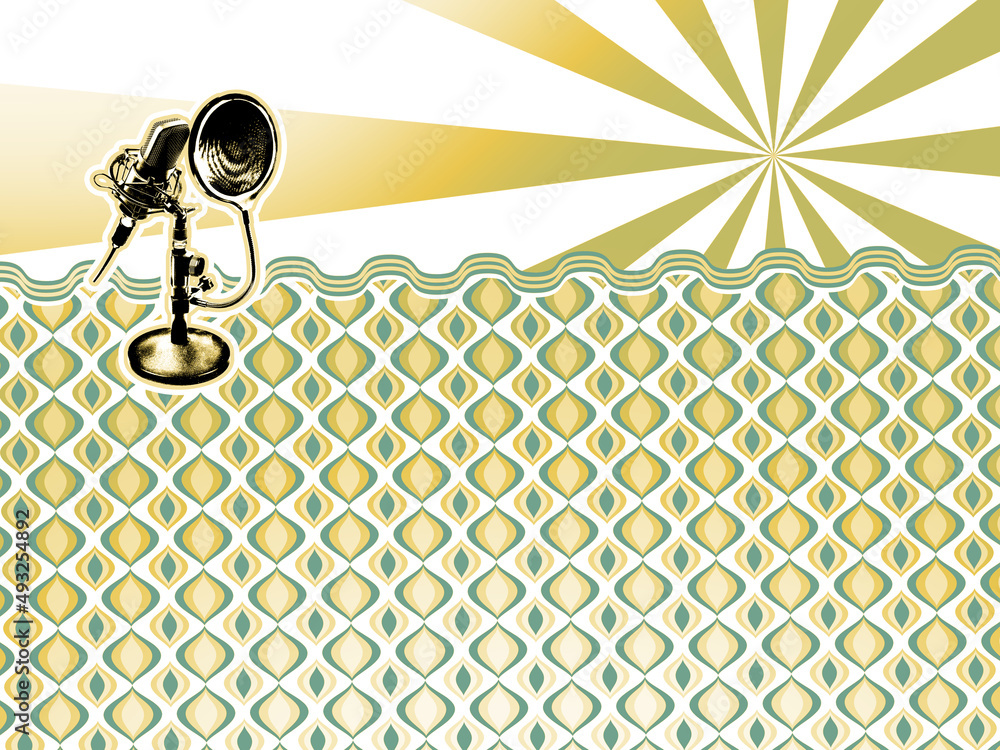 Vintage raster background with patterns in the style of the 60s and a ...