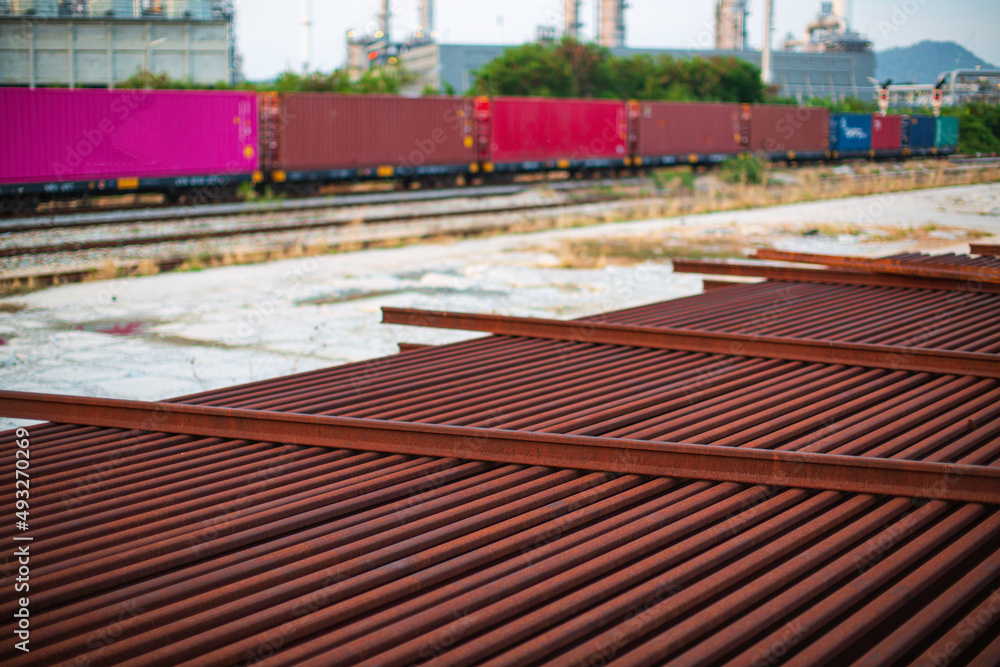 Front container on train and rail way on is waiting for sent to seaport ...