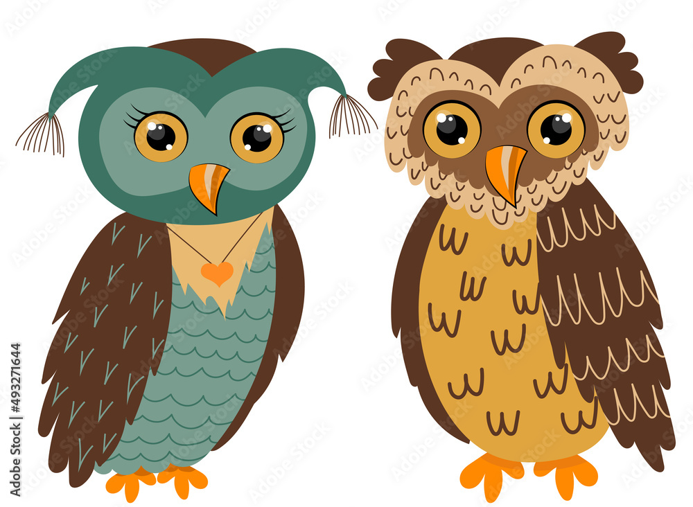 owl cartoon, flat design character, isolated, vector Stock Vector ...