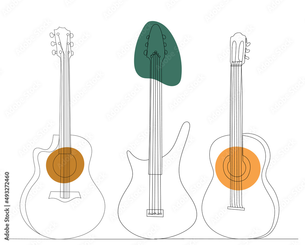 guitar one line drawing vector, isolated Stock Vector | Adobe Stock