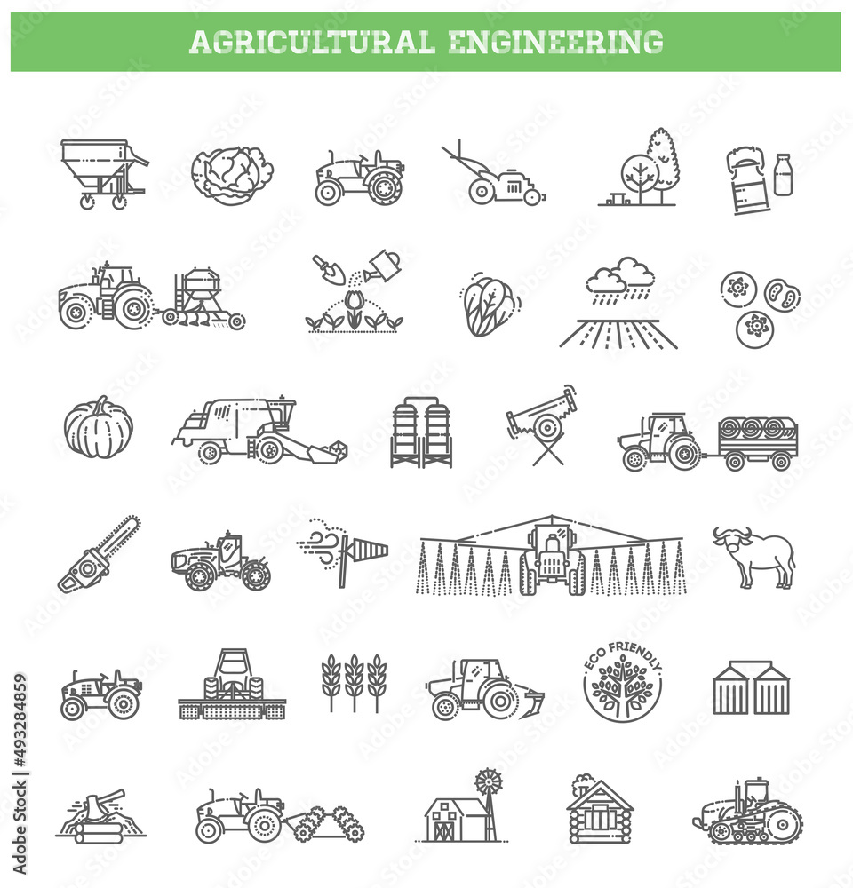 Agricultural and farming machines vector icons set Stock Vector | Adobe ...