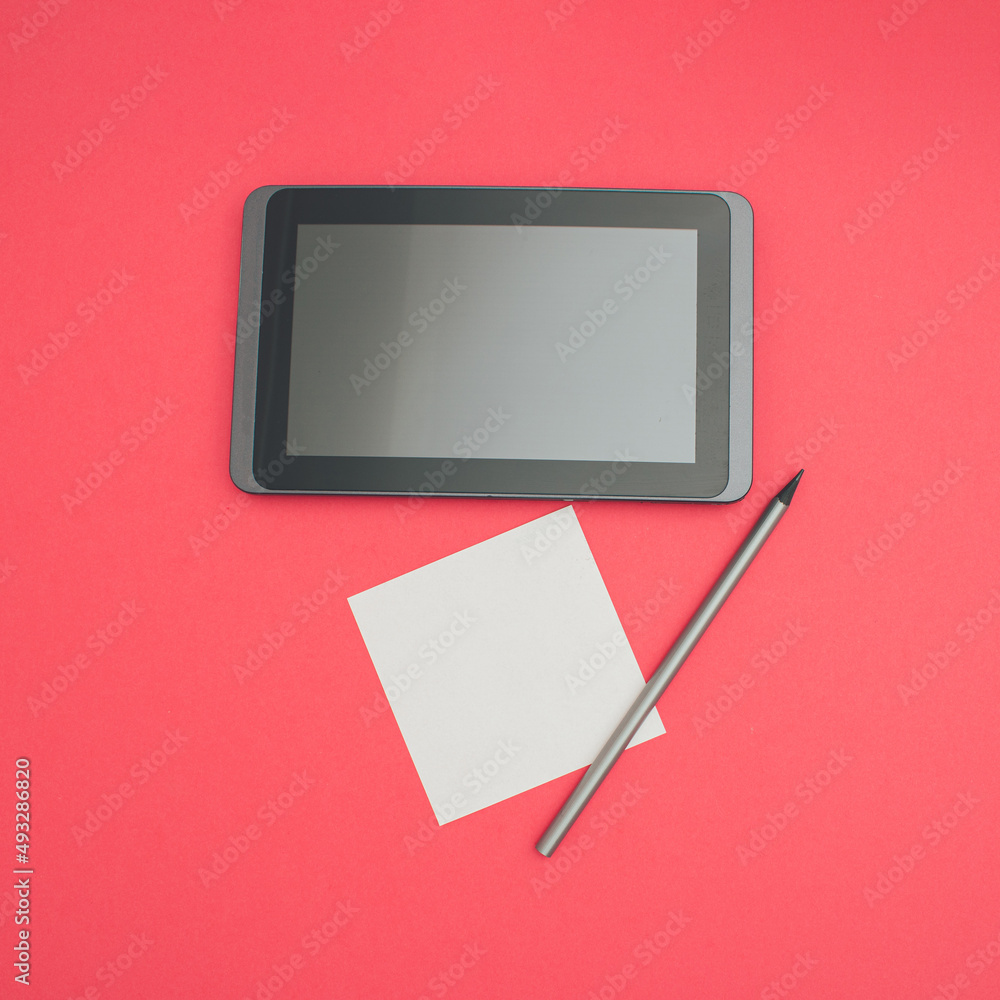 Business Square leaflet mock up blank template design idea. Gray tablet ...