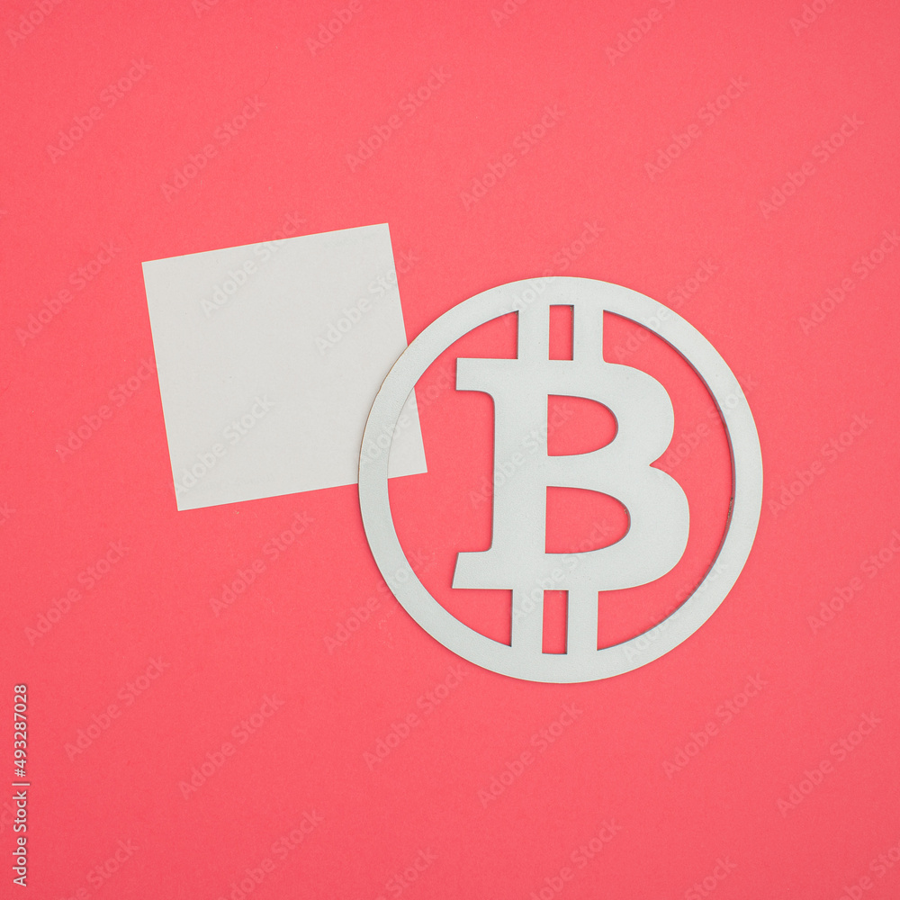 Bitcoin Square leaflet mock up blank template design idea. Gray bitcoin ...