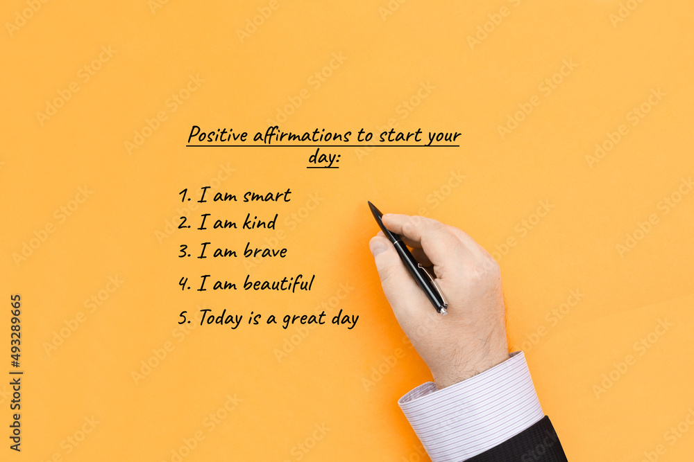 List of positive affirmations to start the day Stock Photo | Adobe Stock