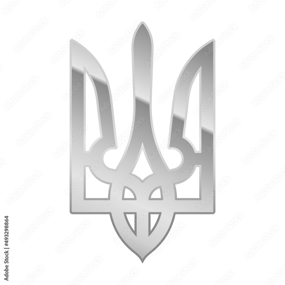 Silver gradient Tryzub. Coat of arms of Ukraine in the shield, trident ...
