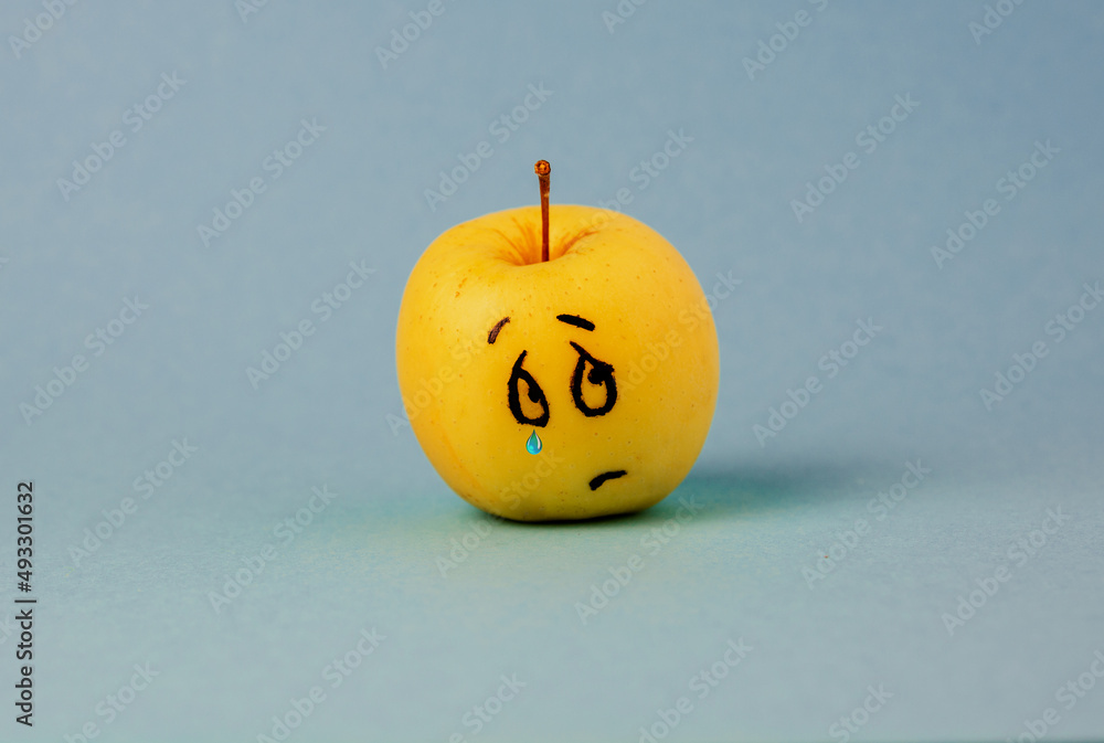 crying sad Face on an apple - abstract image of bad scary human ...