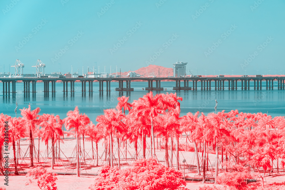 Infrared photography of city seaside view Stock Photo | Adobe Stock