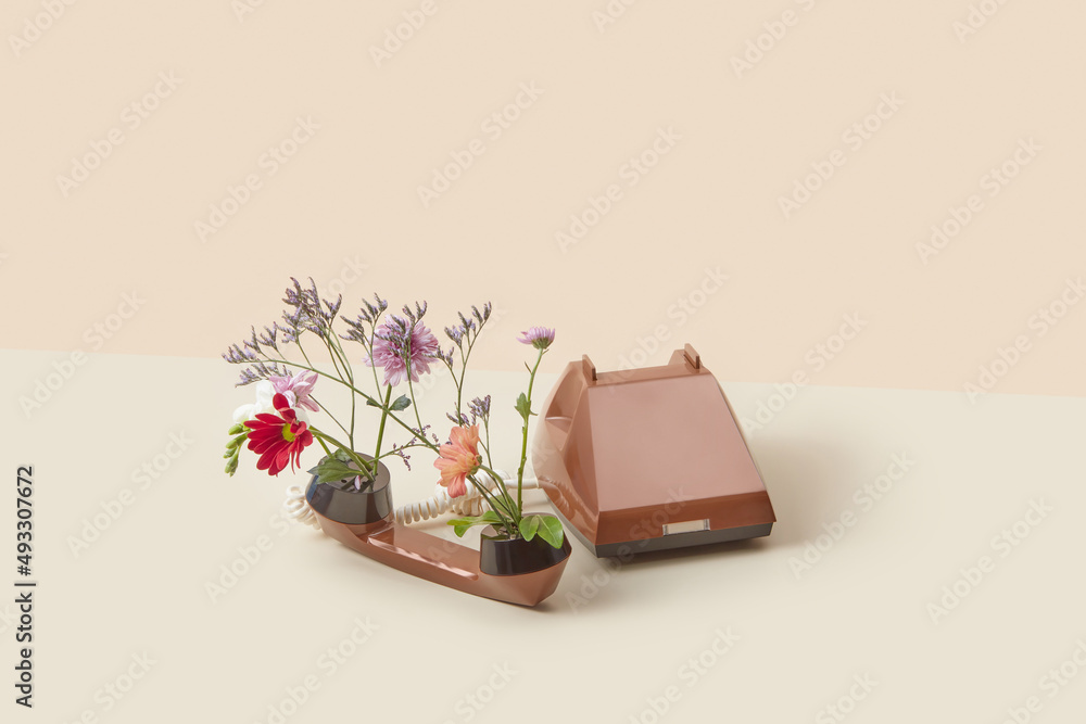 Retro telephone with flowers growing out of handset Stock Photo | Adobe ...