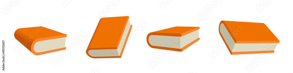3d books set. Orange books. Vector clipart isolated on white background ...