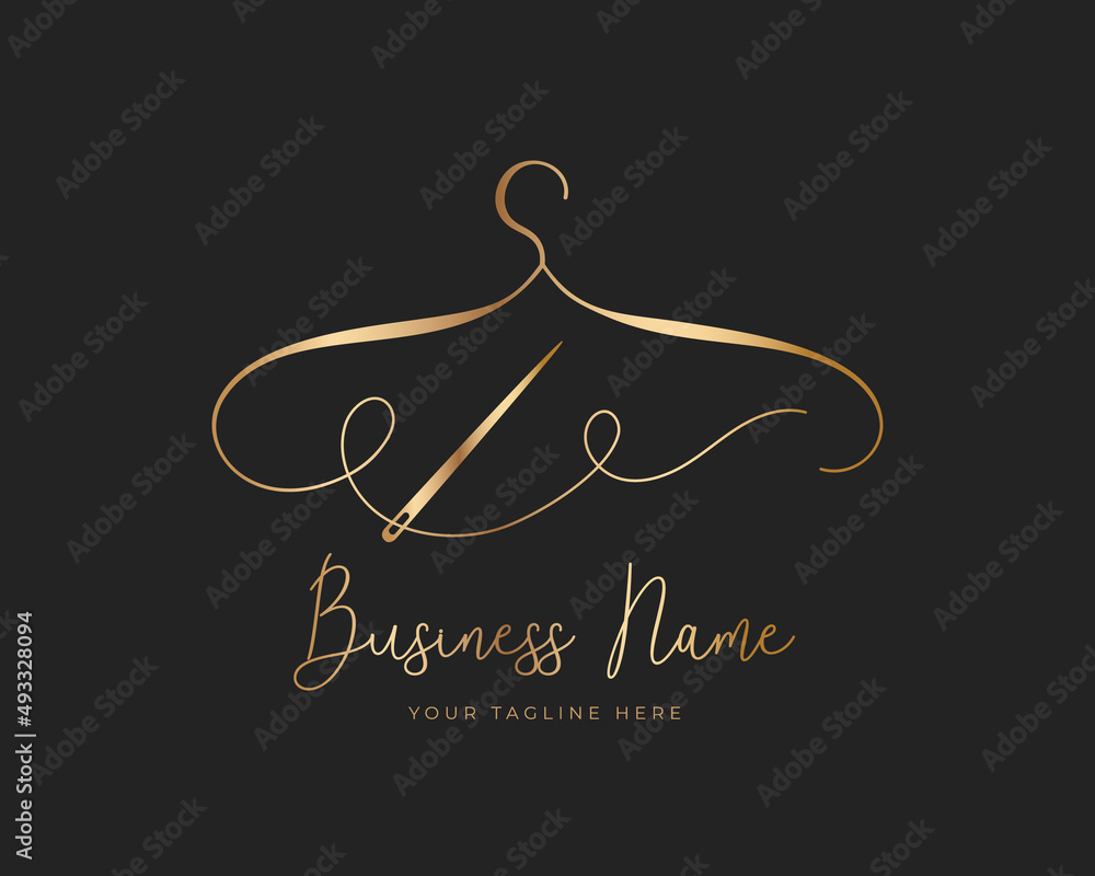 Hanger logo design with golden thread and needle Stock Vector | Adobe Stock