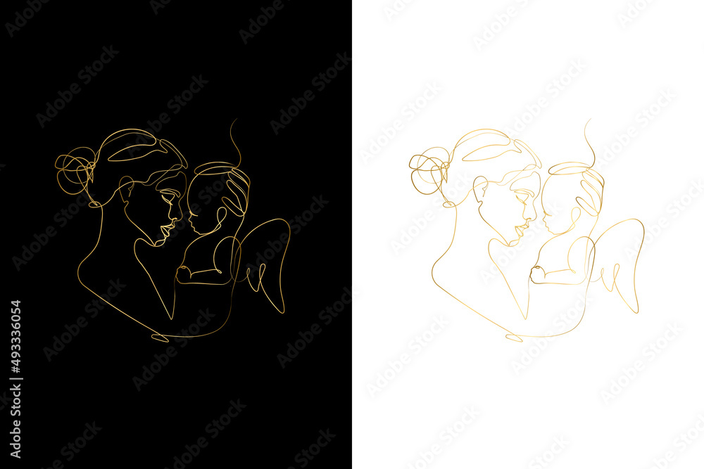 Mother Holding a Baby Print, Set Printable Nursery Gold Line Art ...